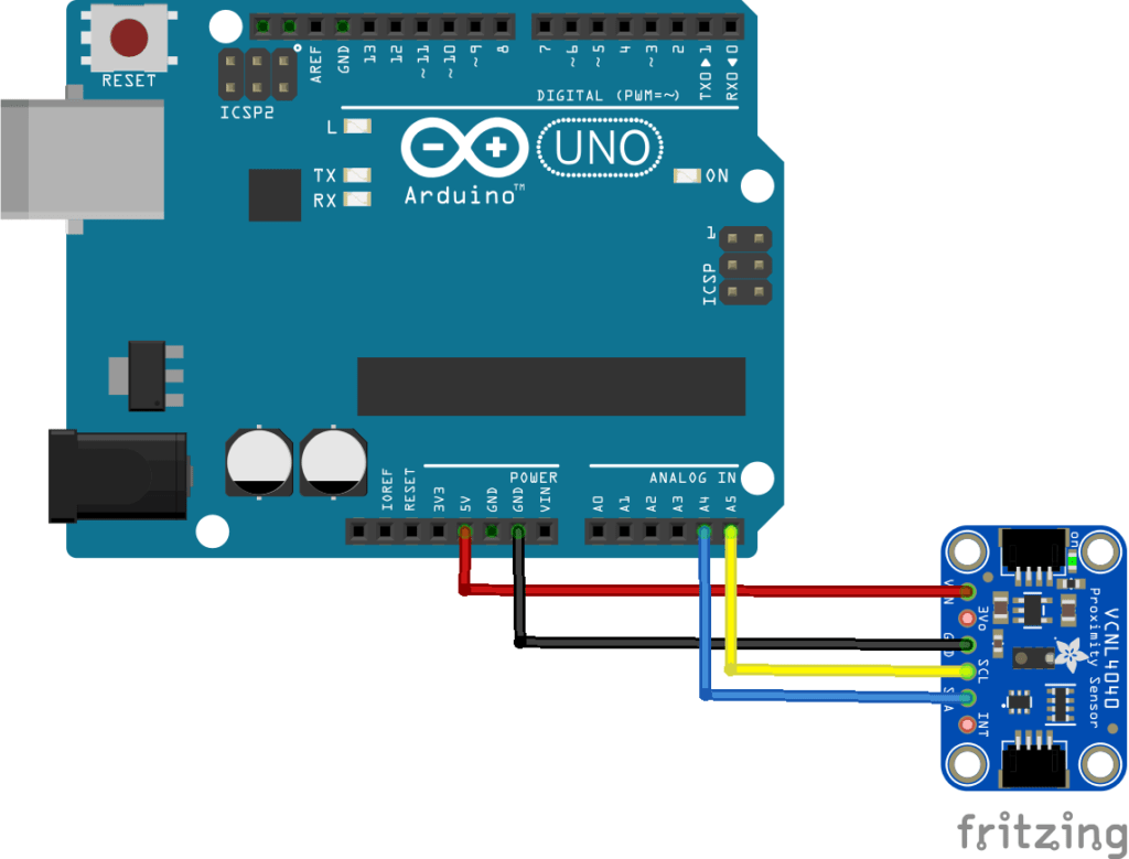 Arduino Uno and VCNL4040 Proximity and Ambient Light Sensor